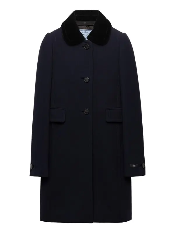 Prada Single-breasted Natté Fabric Coat - Navy