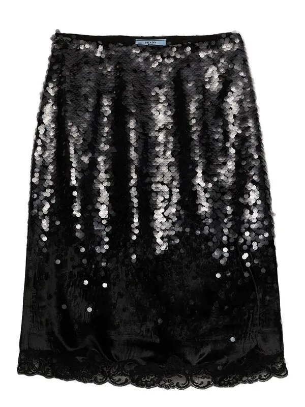 Prada Embroidered Velvet Midi-skirt - Black