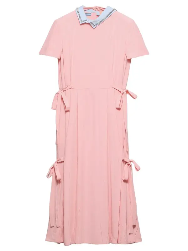 Prada Embroidered Marocain Crepe Fit And Flare Dress - Pink
