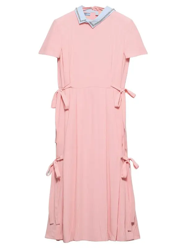 Prada Embroidered Marocain Crepe Fit And Flare Dress - Pink