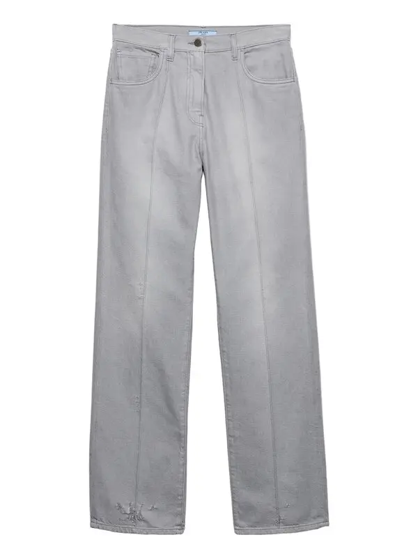 Prada Washed Straight Fit Denim Jeans - Gray
