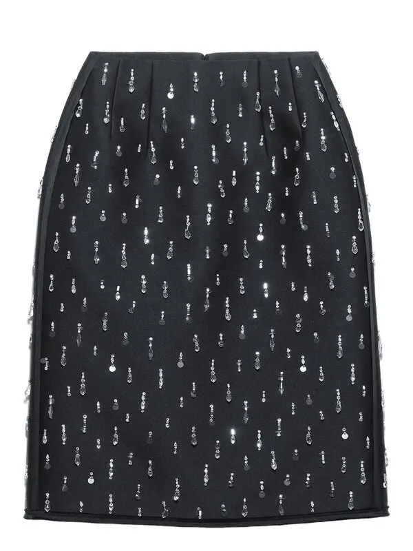 Prada Embroidered Scuba Midi-skirt - Black