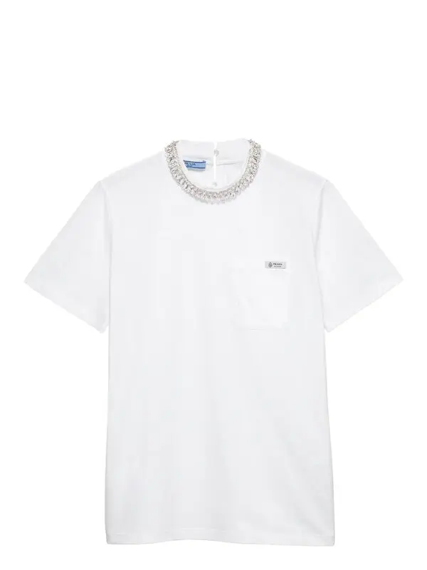 Prada Embroidered Jersey T-shirt - White