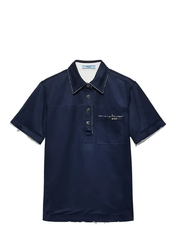 Prada Lisle Cotton Polo Shirt - Navy
