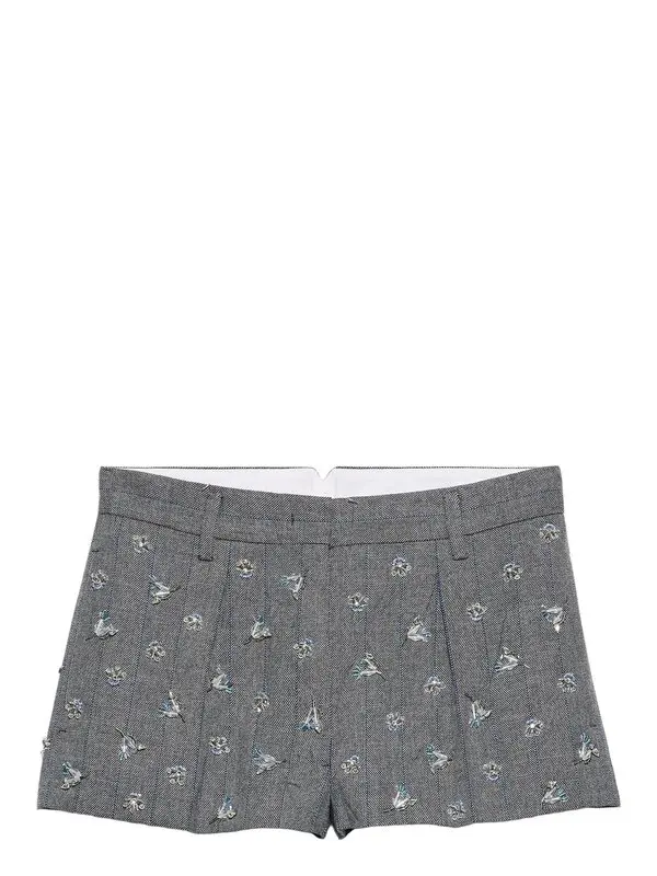 Prada Embroidered Pinstripe Wool Shorts - Grey
