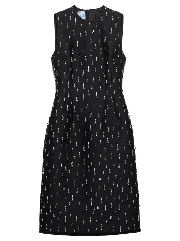 Prada Embroidered Scuba Sheath Dress - Black