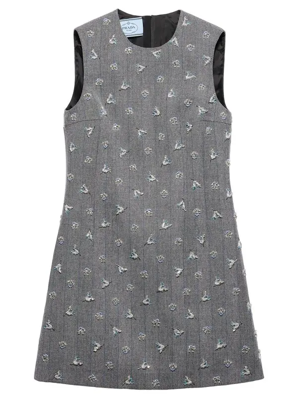 Prada Embroidered Pinstripe Mini Dress - Grey
