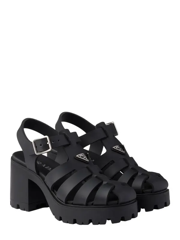 Prada Rubber Platform Sandals - Black