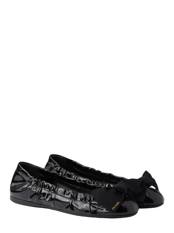 Prada Patent Leather Ballerinas With Bow - Black