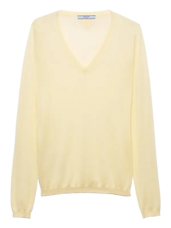 Prada Cashmere And Silk V-neck Sweater - Cream