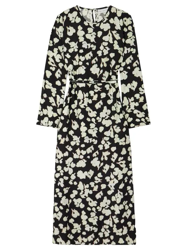 Proenza Schouler White Label Floral-print Belted Jersey Maxi Dress - Black