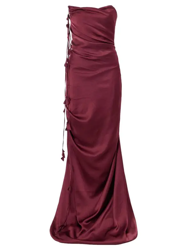 MARMAR HALIM Embellished Draped Satin Bustier Gown - Burgundy