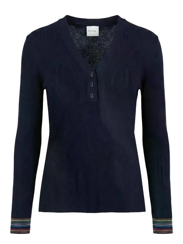 Paul Smith Ribbed Button Top - Blue