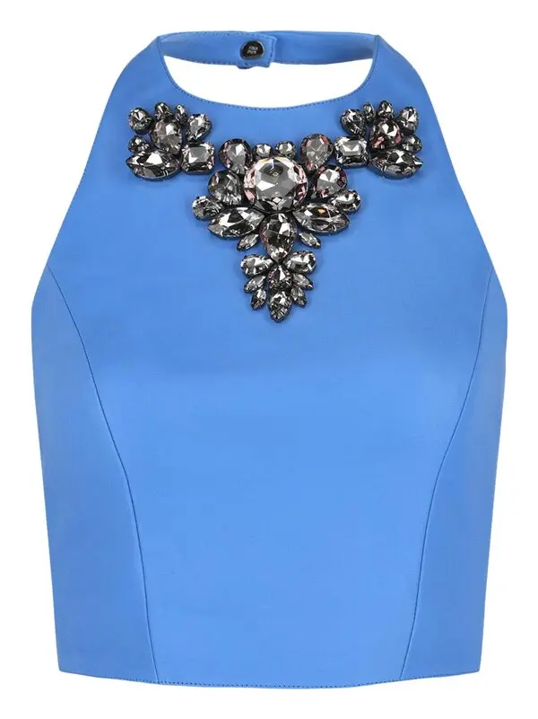Givenchy Leather Halter Top With Embroidered Stones - Blue