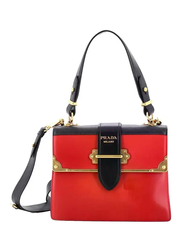Prada Cahier Convertible City Calf And Saffiano Medium Shoulder Bag - Black