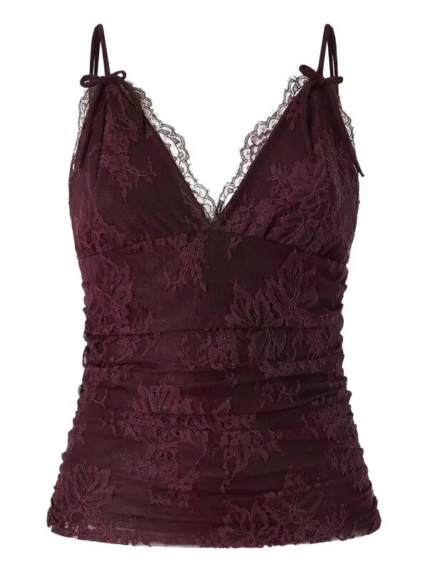 Pinko Lace-overlay Ruched Tank Top - Purple
