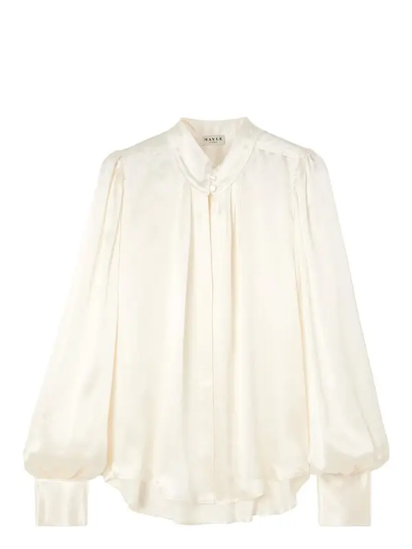 Maison Mayle Val D'isere Gathered Silk-charmeuse Blouse - Ivory