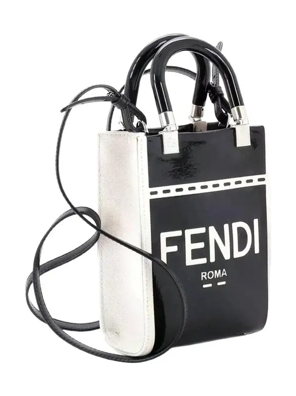 Fendi Sunshine Shopper Tote Patent And Canvas Mini Crossbody Bag - Black
