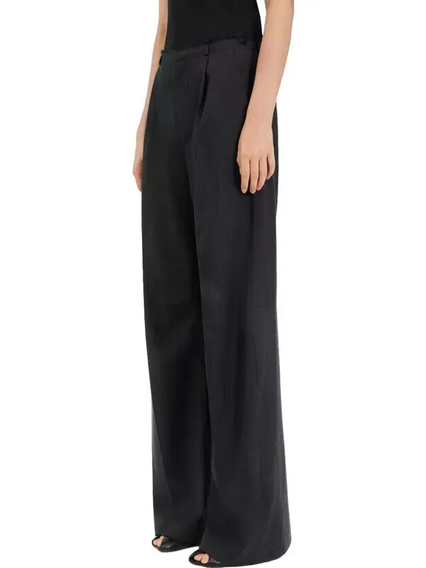 MAISON MARGIELA Pinstripe Trousers With Frayed Waistband - Grey