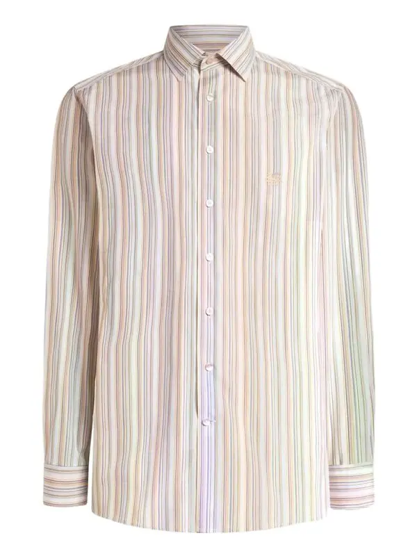 Etro Striped Pegaso-embroidered Shirt - Neutrals