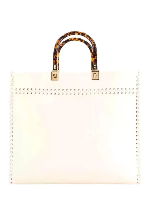 Fendi Sunshine Shopper Whipstitch Leather Medium Tote Bag - Neutrals