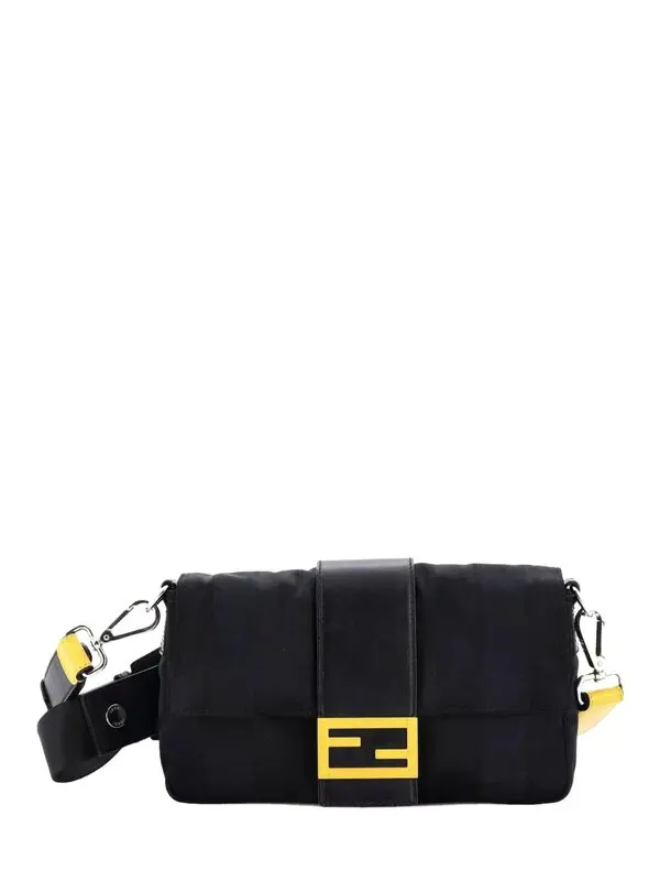 Fendi Baguette Convertible Printed Nylon Medium Belt Bag - Black