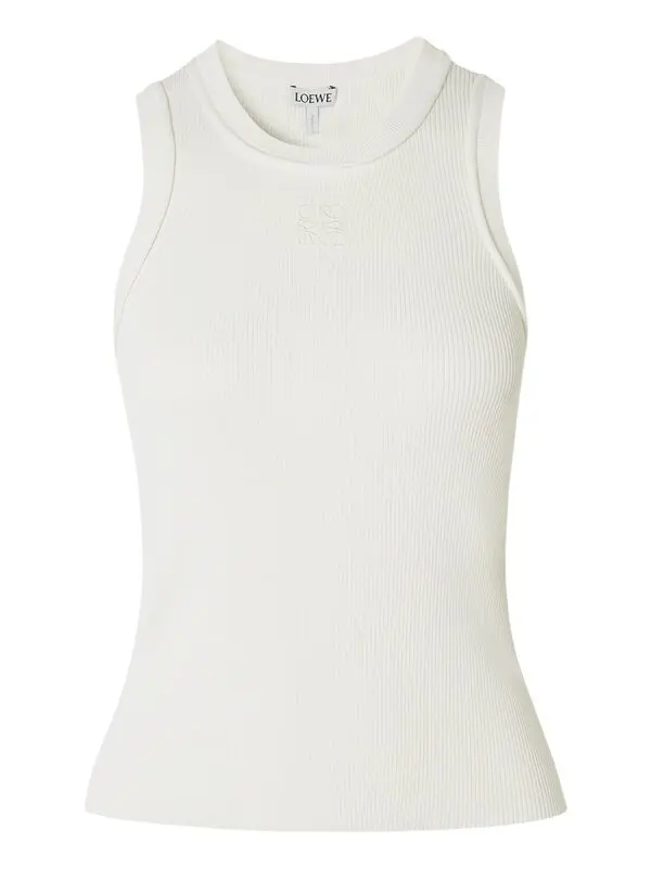 Loewe Anagram Embroidered Ribbed-knit Tank - White