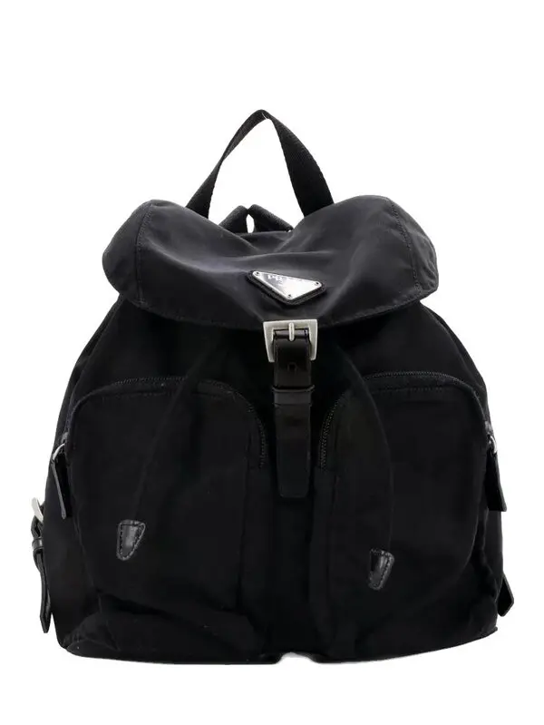 Prada Double Front Pocket Tessuto Small Backpack - Black