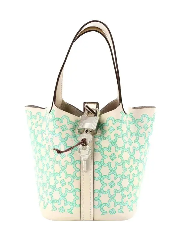 Hermès Picotin Lock Lucky Daisy Micro Bucket Bag Printed Swift - Blue