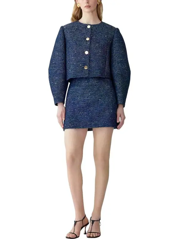Carolina Herrera Arc-sleeve Lurex Tweed Jacket - Blue