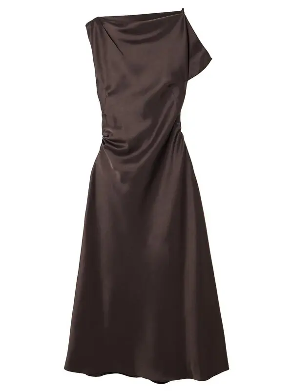 LA LIGNE Asymmetric Draped Satin Maxi Dress - Brown