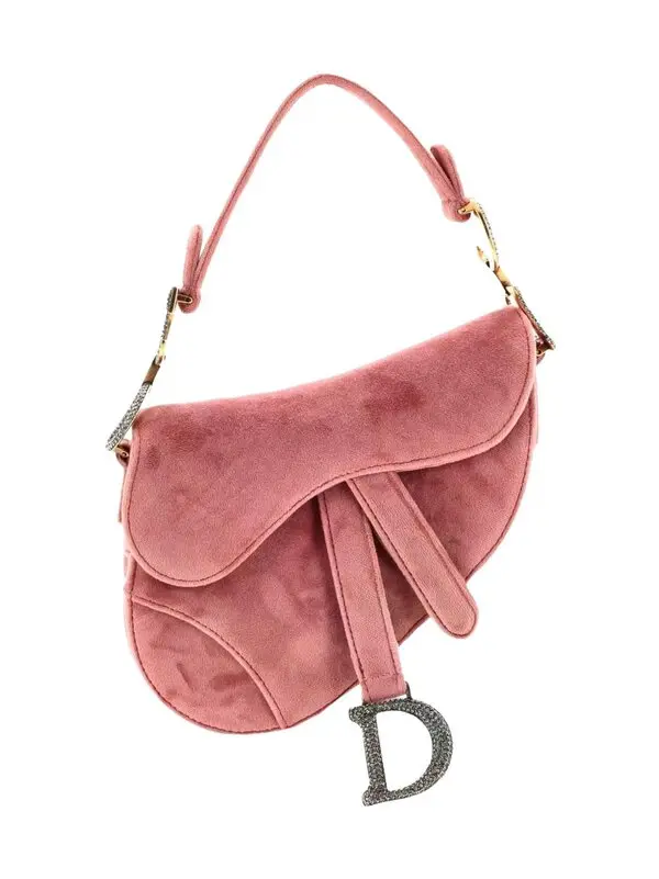 Dior Saddle Handbag Velvet With Crystals Mini Shoulder Bag - Pink