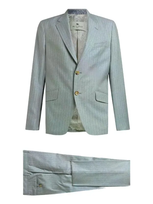 Etro Single-breasted Striped Wool And Cotton Suit - Blue