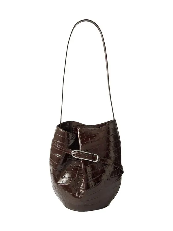 LIFFNER Buckled Croc-effect Bucket Bag - Brown