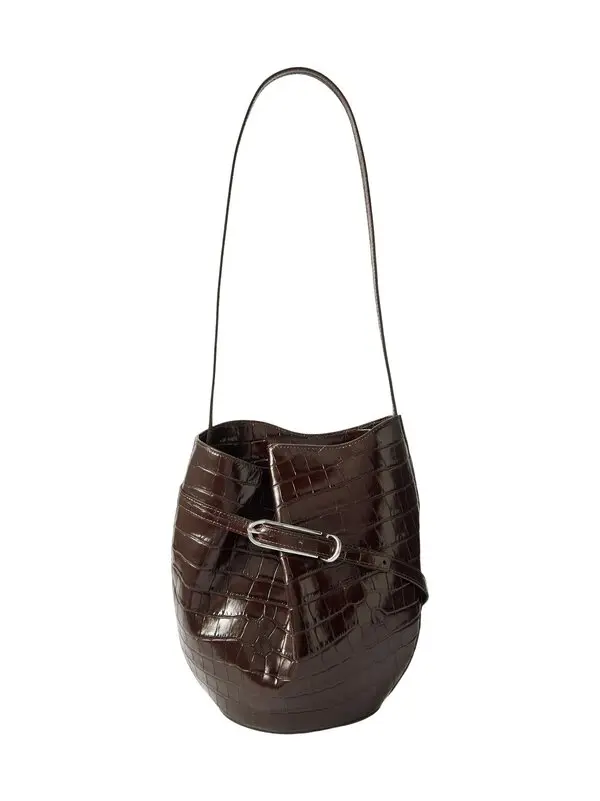 LIFFNER Buckled Croc-effect Bucket Bag - Brown
