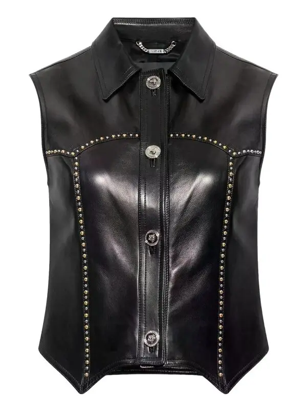 Versace Leather Sleeveless Shirt - Black
