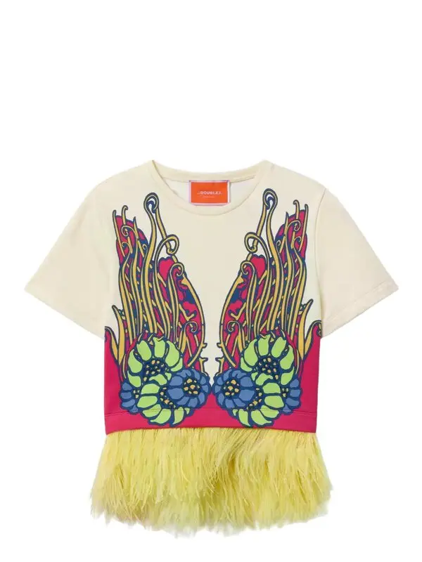 La DoubleJ Floral Feather T-shirt - Neutrals