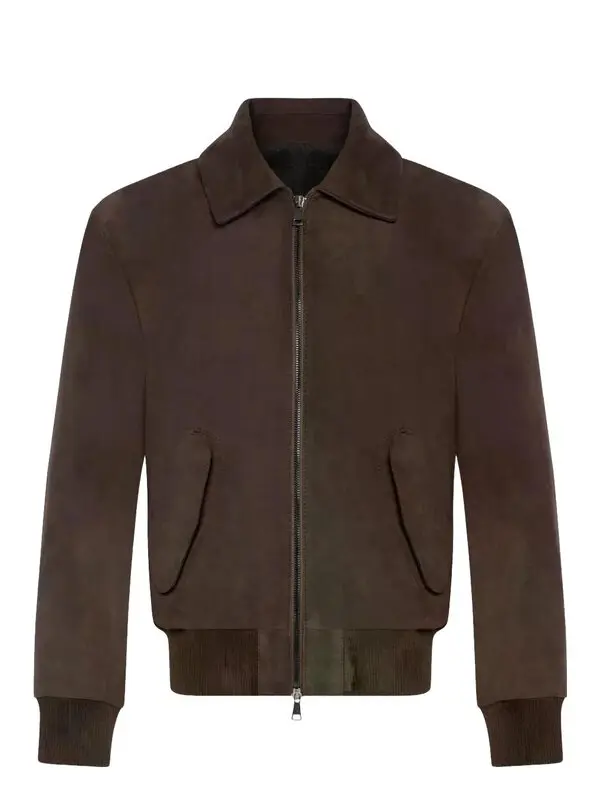 FRANZESE COLLECTION Leather Zip Jacket - Brown