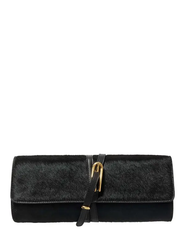 LIFFNER Belted Leather-trimmed Calf Hair Clutch - Black