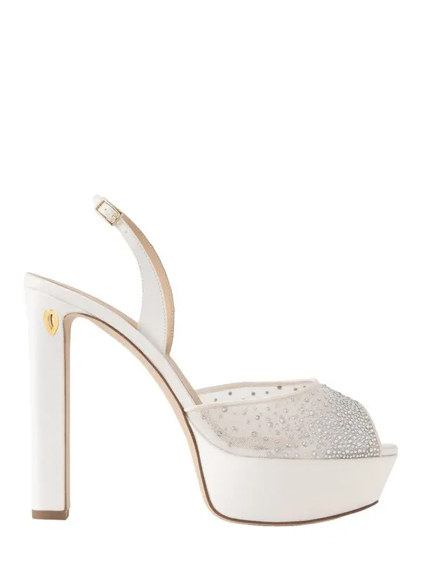 Jennifer Chamandi Antonio 130 Satin-trimmed Crystal-embellished Mesh Platform Sandals - White