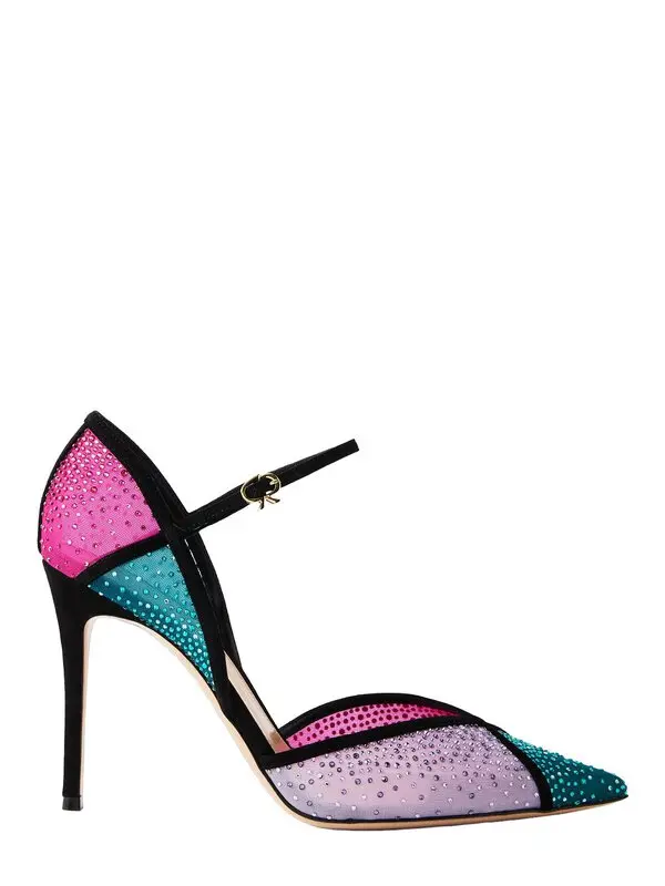 GIANVITO ROSSI 95 Suede-trimmed Crystal-embellished Mesh Pumps - Multi