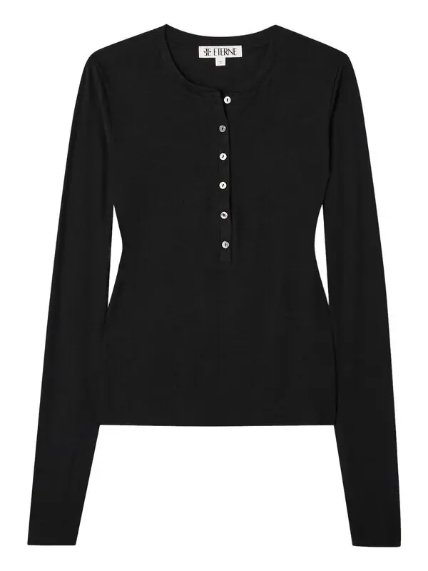 Eterne Ribbed-knit Henley Top - Black