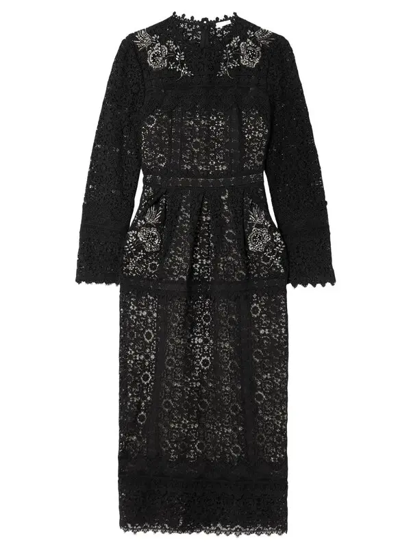 Erdem Crystal-embellished Cotton Guipure Lace Midi Dress - Black