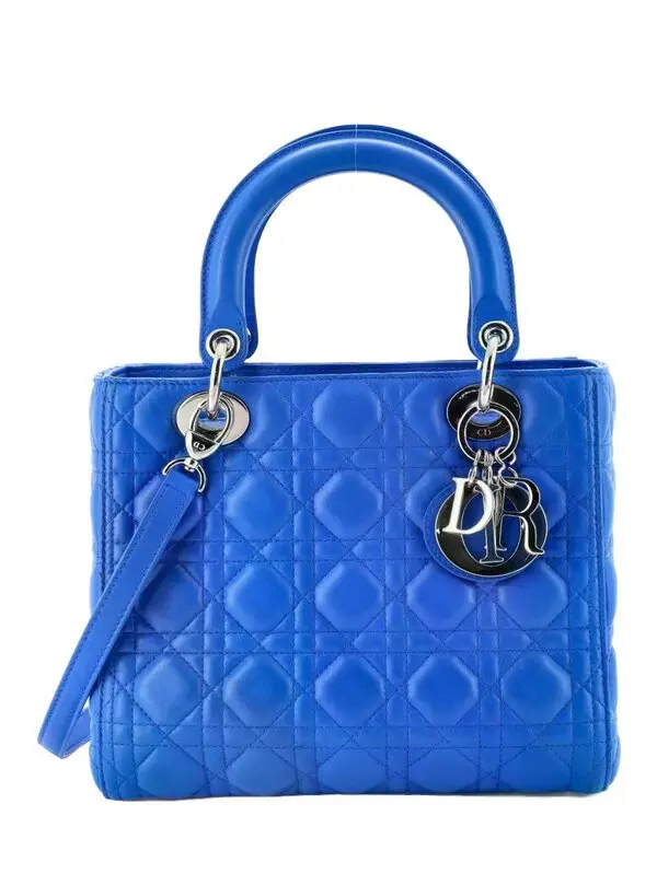 Dior Lady Medium Satchel Cannage Quilt Lambskin - Blue