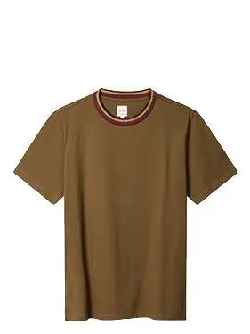 Paul Smith Khaki Green 'artist Stripe' Collar T-shirt - Brown