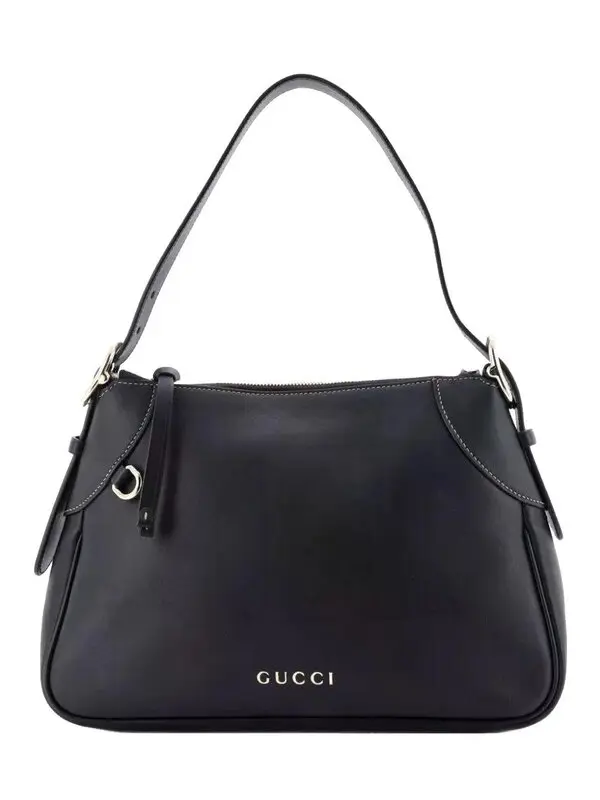 Gucci Emblem Leather Medium Shoulder Bag - Black