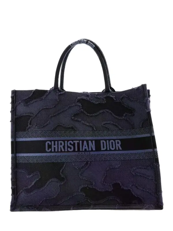 Dior Camouflage Embroidered Canvas Large Tote Bag - Blue