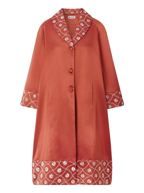 BODE Embroidered Cotton And Silk-blend Coat - Orange