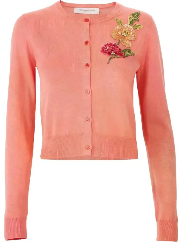 Carolina Herrera Floral-embroidered Cardigan - Pink
