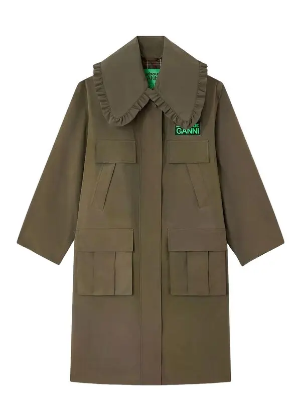 GANNI X Barbour Ruffled-detail Coat - Green